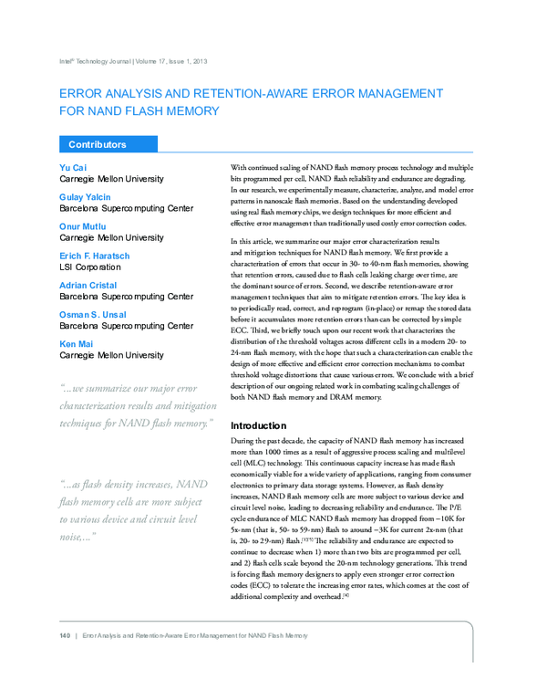(PDF) Error analysis and retention-aware error management for nand flash memory