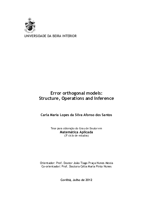 (PDF) Error Orthogonal Models: Structure, Operations and Inference