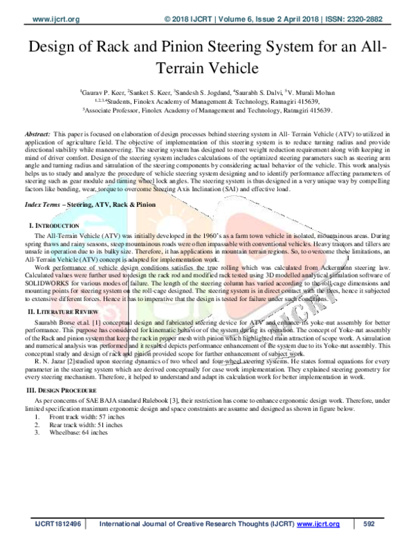 (PDF) Design of Rack and Pinion Steering System for an All- Terrain Vehicle