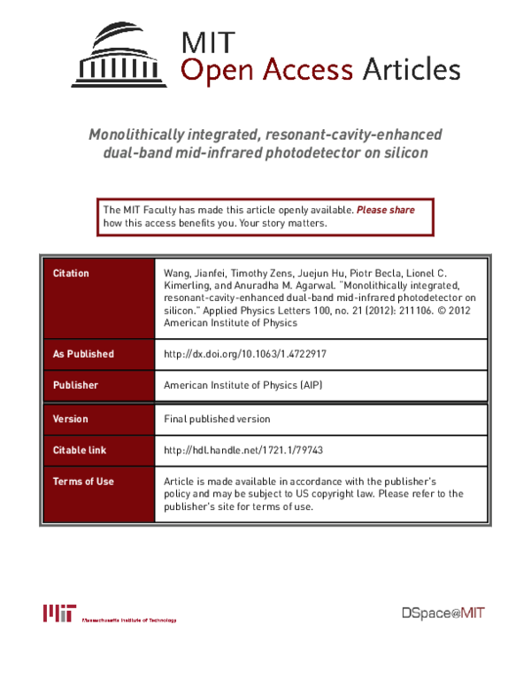 (PDF) Monolithically integrated, resonant-cavity-enhanced dual-band mid ...