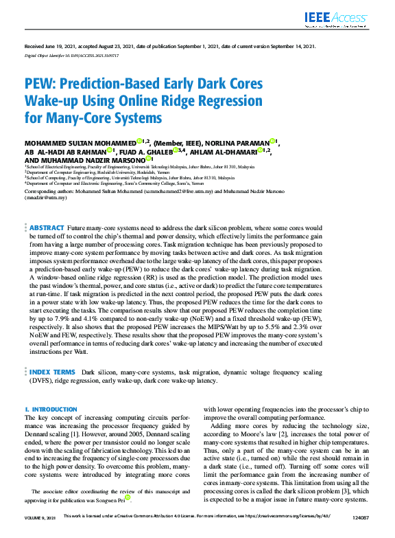 (PDF) PEW: Prediction-Based Early Dark Cores Wake-up Using Online Ridge ...