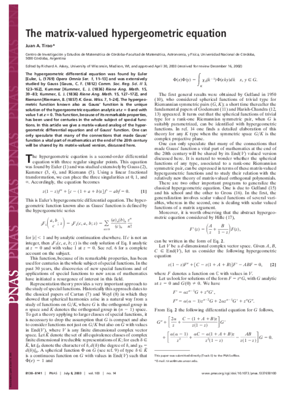 (PDF) The matrix-valued hypergeometric equation
