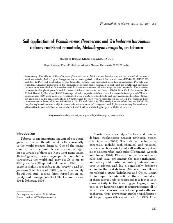(PDF) Soil application of Pseudomonas fluorescens and Trichoderma harzianum reduces root-knot ...