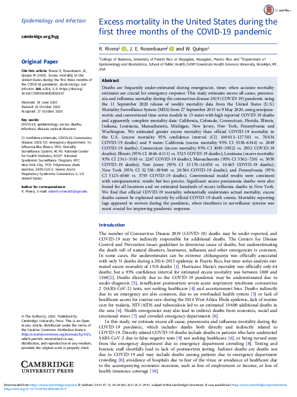 (PDF) Excess Mortality in the United States During the Peak of the ...