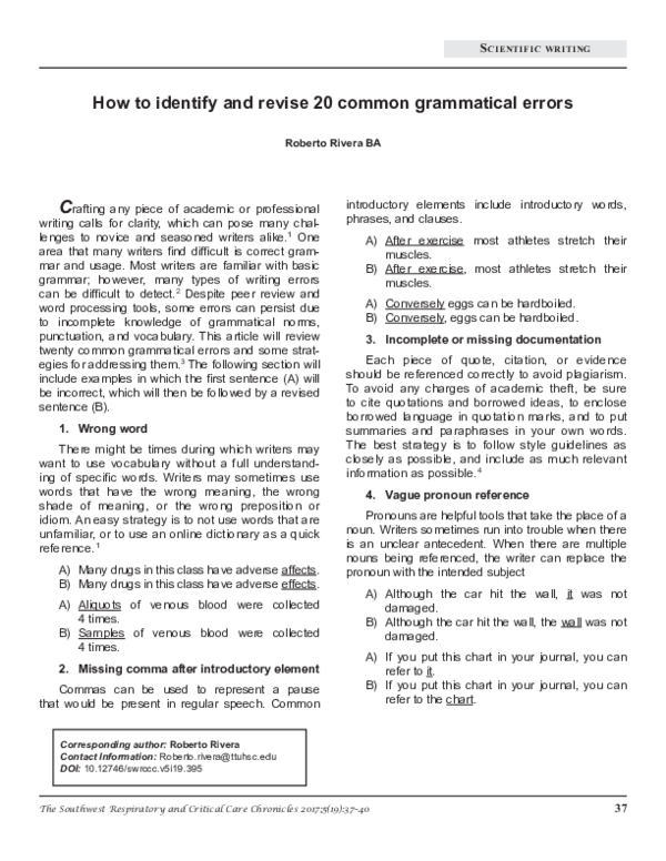 (PDF) How to identify and revise 20 common grammatical errors