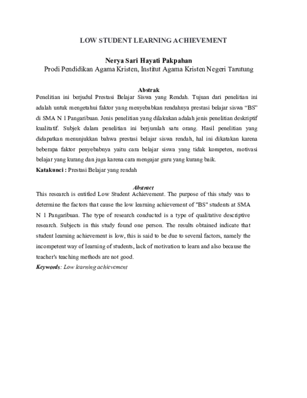 (DOC) LOW STUDENT LEARNING ACHIEVEMENT