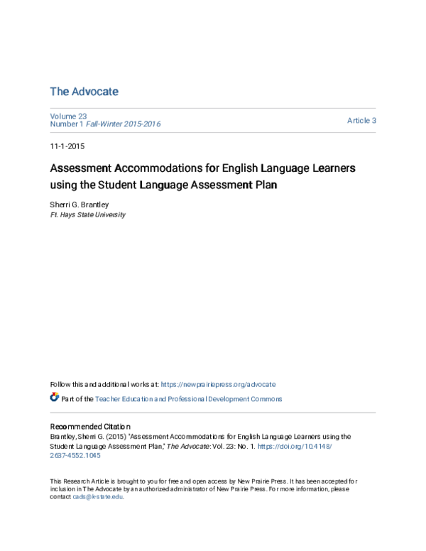 (PDF) Assessment Accommodations for English Language Learners using the ...