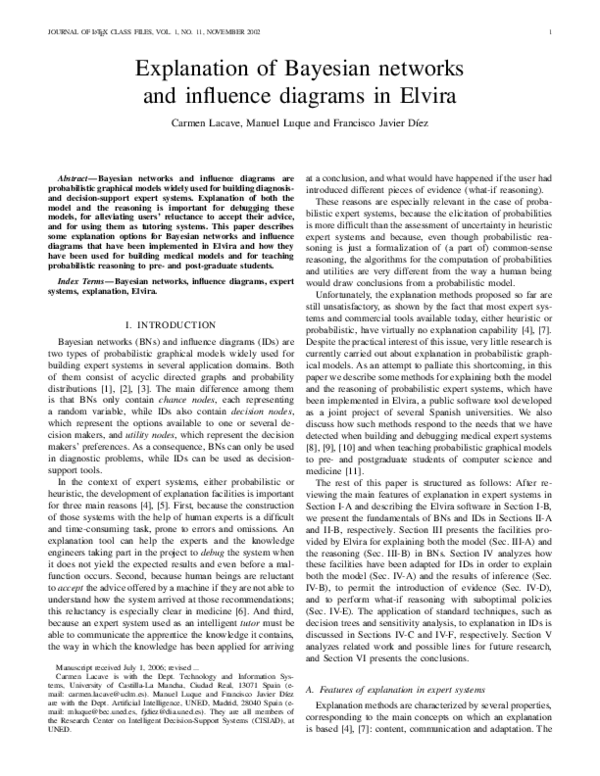 (PDF) Explanation of Bayesian Networks and Influence Diagrams in Elvira