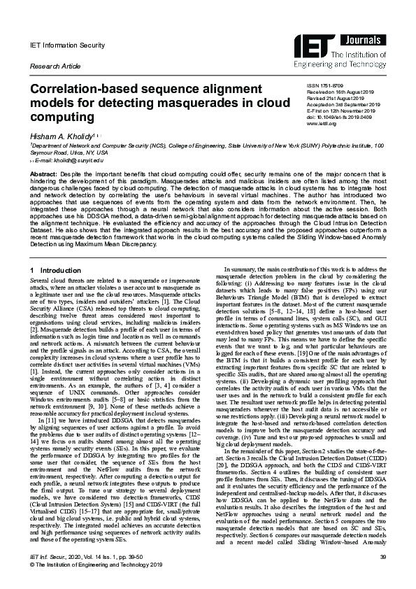 (PDF) Detecting Masquerades in Cloud Systems