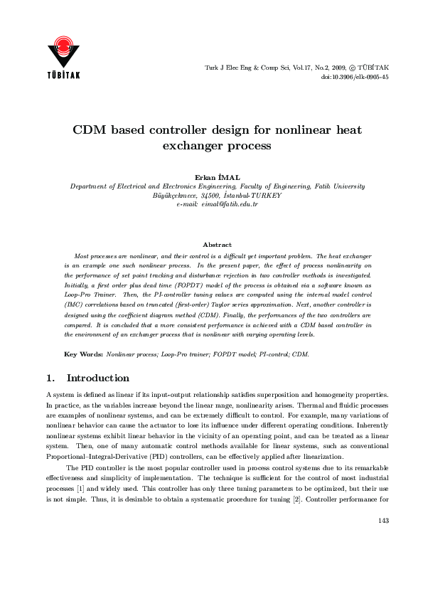 (PDF) CDM based controller design for nonlinear heat exchanger process