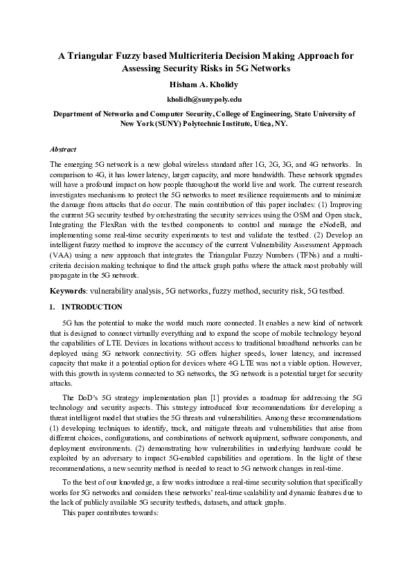 Pdf A Triangular Fuzzy Based Multicriteria Decision Making Approach For Assessing Security