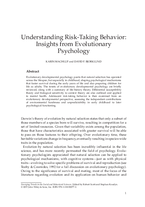 (PDF) Understanding Risk-Taking Behavior: Insights from Evolutionary Psychology