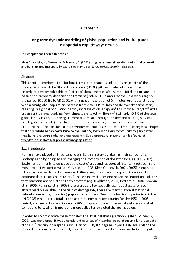 Pdf Long Term Dynamic Modeling Of Global Population And Built Up Area In A Spatially Explicit
