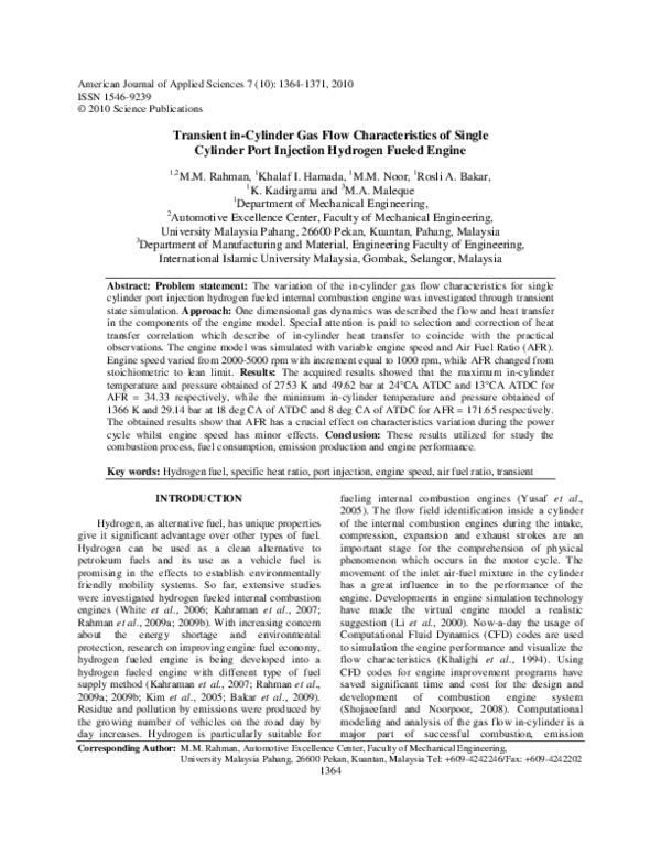 (PDF) Transient in-Cylinder Gas Flow Characteristics of Single Cylinder ...