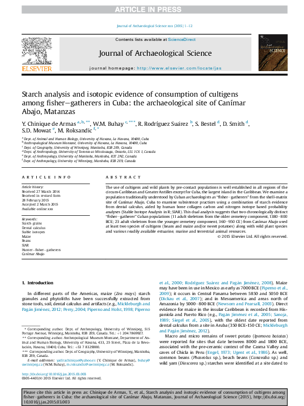 (PDF) Starch analysis and isotopic evidence of consumption of cultigens ...