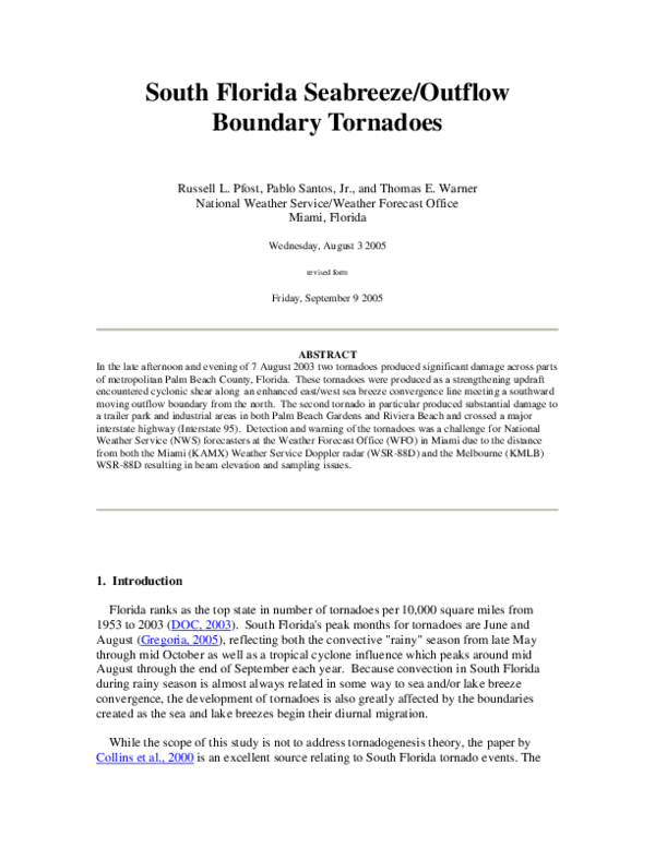(PDF) South Florida Seabreeze/Outflow Boundary Tornadoes