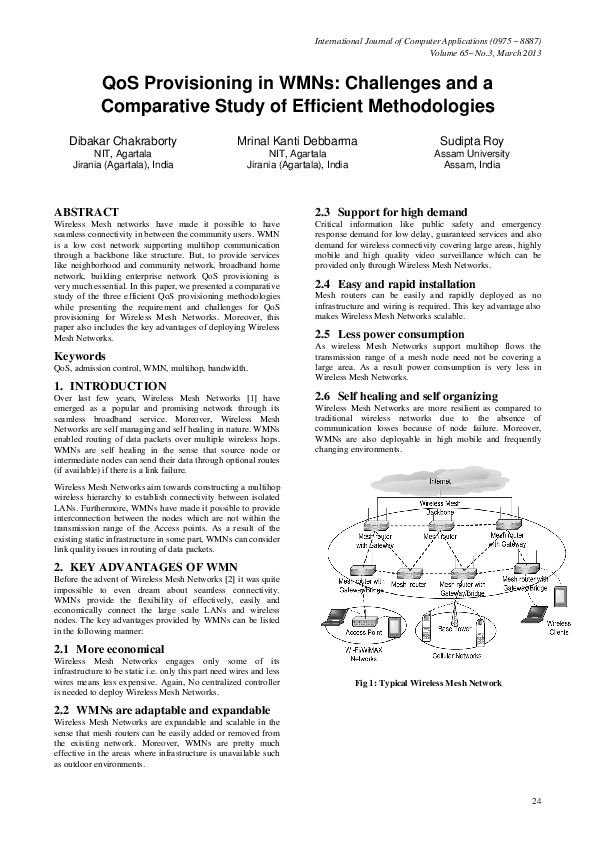 (PDF) QoS Provisioning in WMNs: Challenges and a Comparative Study of Efficient Methodologies