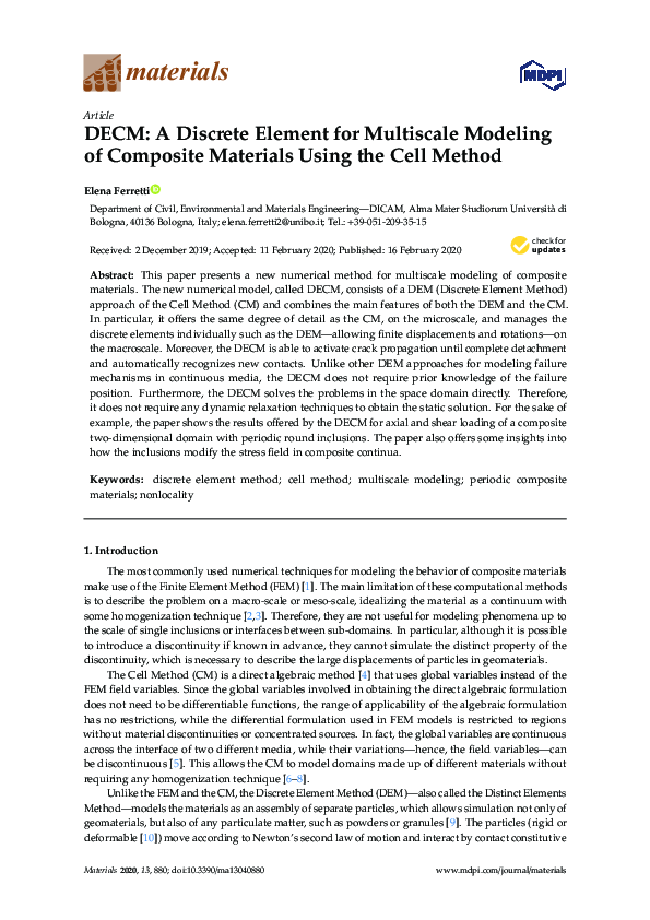 (PDF) DECM: A Discrete Element for Multiscale Modeling of Composite ...