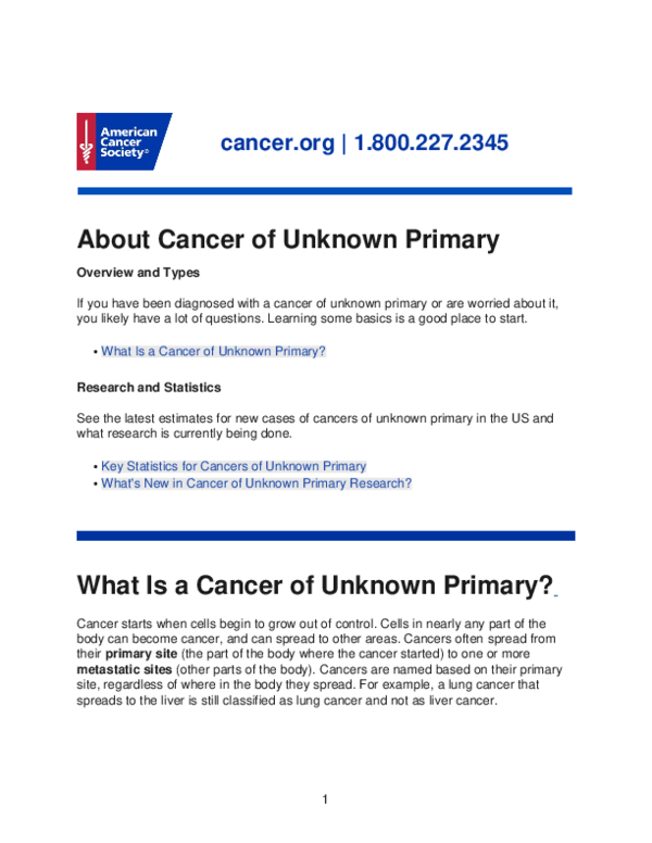 (PDF) Cancer of Unknown Primary
