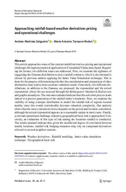 (PDF) Approaching rainfall-based weather derivatives pricing and ...