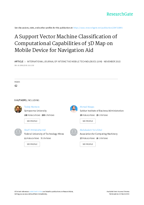 Pdf A Support Vector Machine Classification Of Computational Capabilities Of 3d Map On Mobile