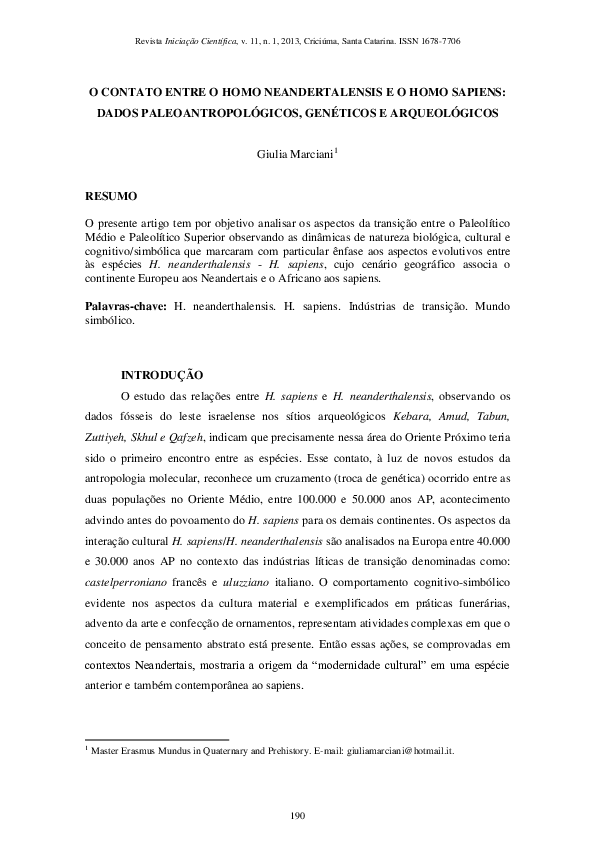 (PDF) O Contato Entre O Homo Neandertalensis e O Homo Sapiens: Dados ...