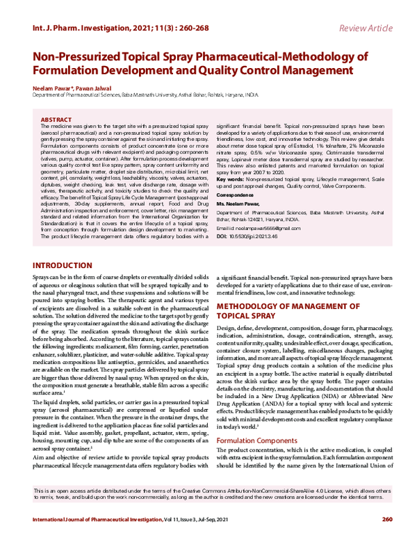 (PDF) Non-Pressurized Topical Spray Pharmaceutical-Methodology of ...