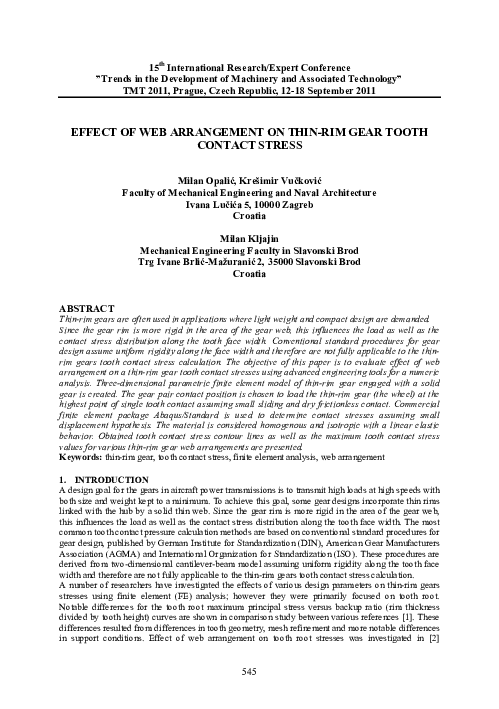 (PDF) Effect of Web Arrangement on Thin-Rim Gear Tooth Contact Stress ...