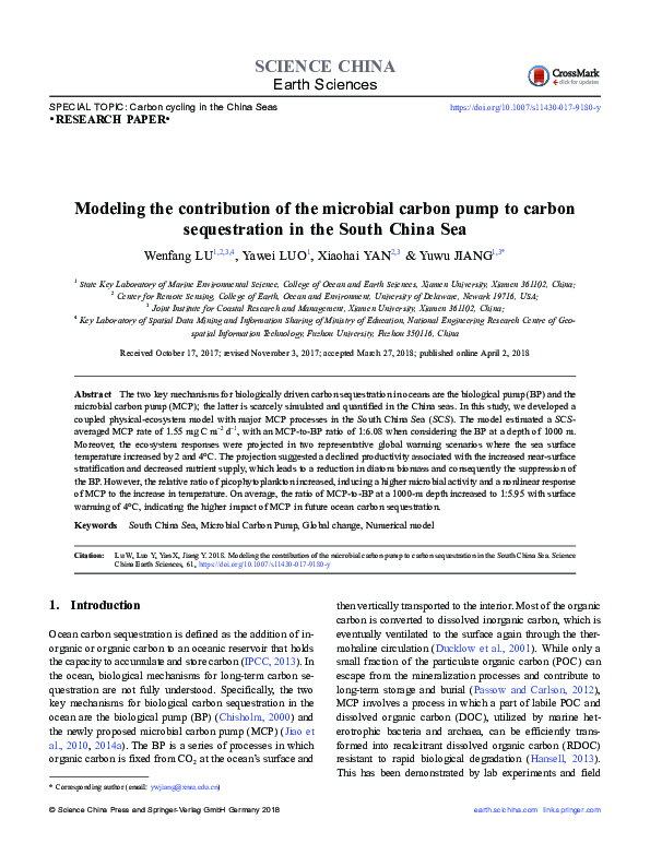 (PDF) Modeling the contribution of the microbial carbon pump to carbon sequestration in the ...