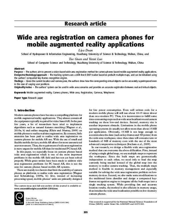 (PDF) Wide area registration on camera phones for mobile augmented reality applications