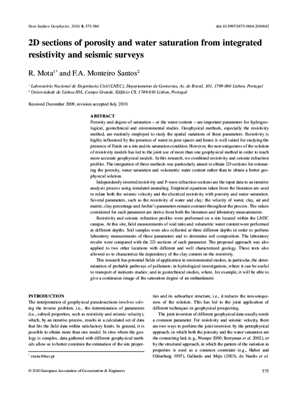 (PDF) 2D sections of porosity and water saturation from integrated ...