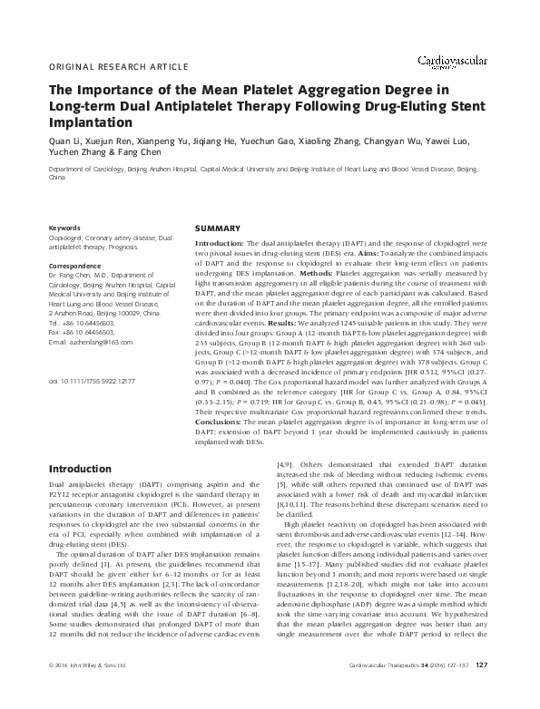 (PDF) The Importance of the Mean Platelet Aggregation Degree in Long-term Dual Antiplatelet ...