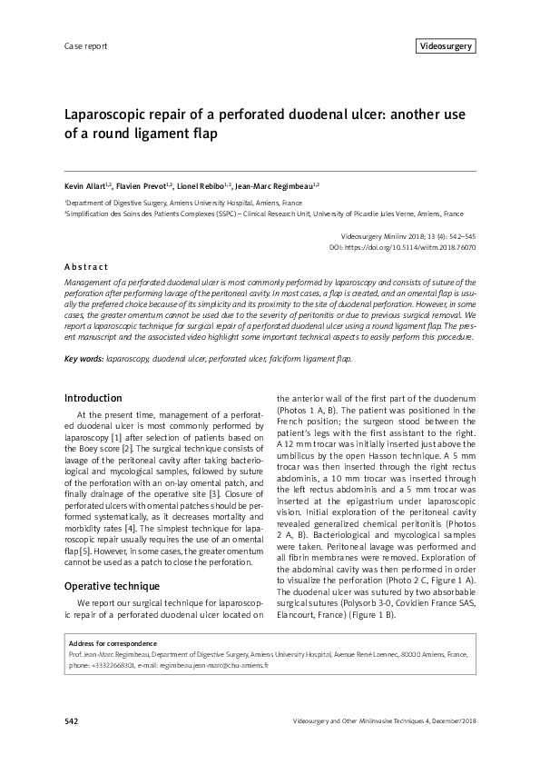 (PDF) Laparoscopic Repair of Perforated Duodenal Ulcer After ...