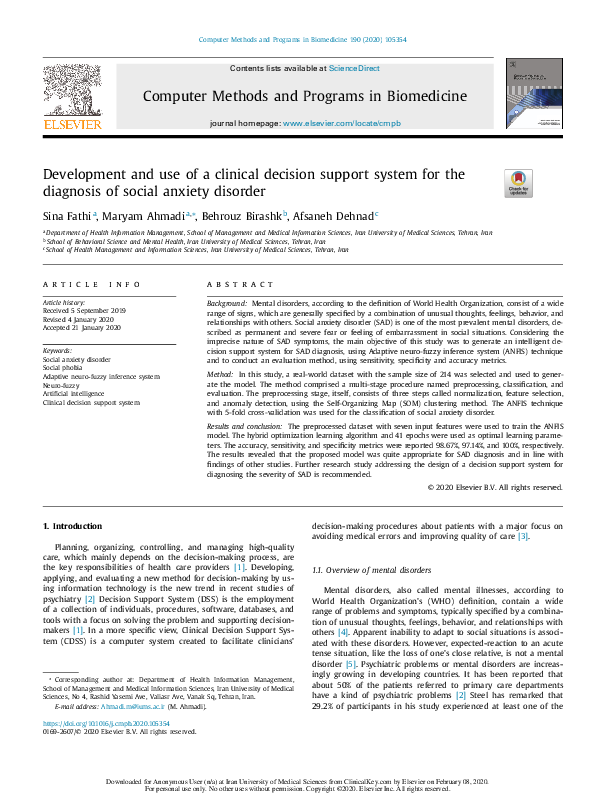(PDF) Development and use of a clinical decision support system for the diagnosis of social ...