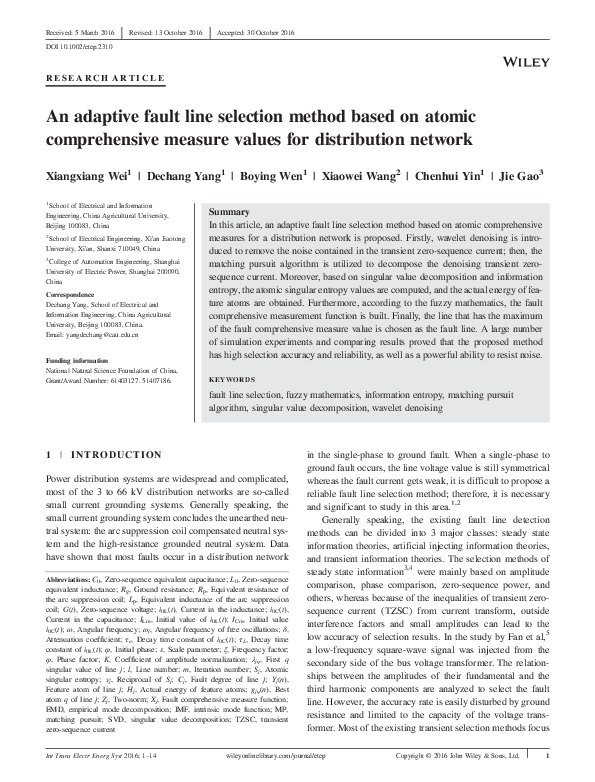 (PDF) An adaptive fault line selection method based on atomic ...
