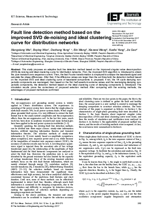 (PDF) Fault line detection method based on the improved SVD de-noising and ideal clustering ...