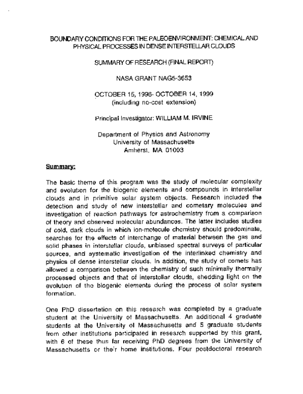 (PDF) Boundary Conditions for the Paleoenvironment: Chemical and Physical Processes in Dense ...