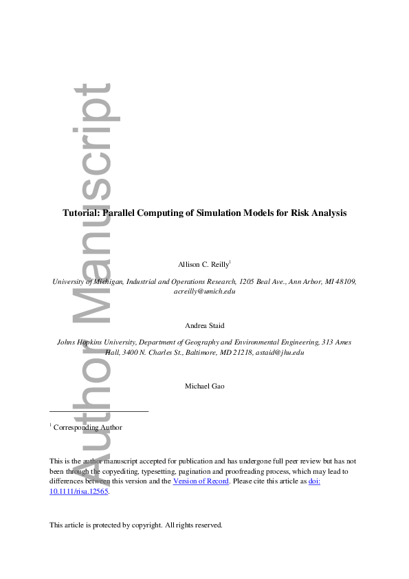 Pdf Tutorial Parallel Computing Of Simulation Models For Risk Analysis