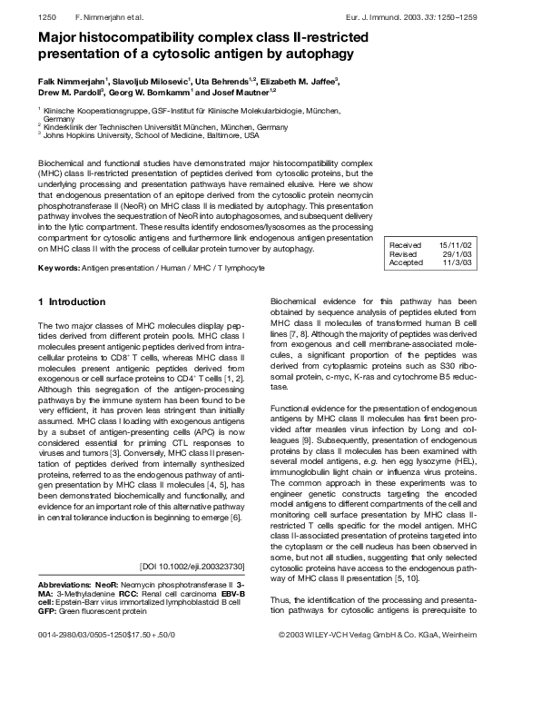 (PDF) Major histocompatibility complex class II-restricted presentation of secreted and ...