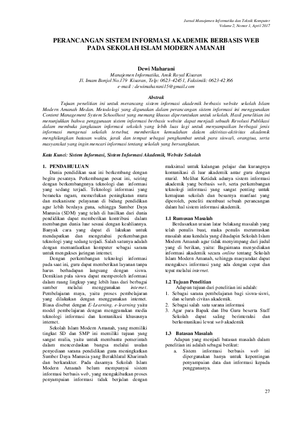 (PDF) Perancangan Sistem Informasi Akademik Berbasis Web Pada Sma Negeri 3 Sukoharjo