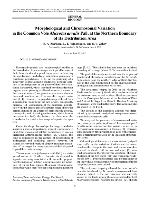 (PDF) Morphological and chromosomal variation in the common vole Microtus arvalis pall. At the ...