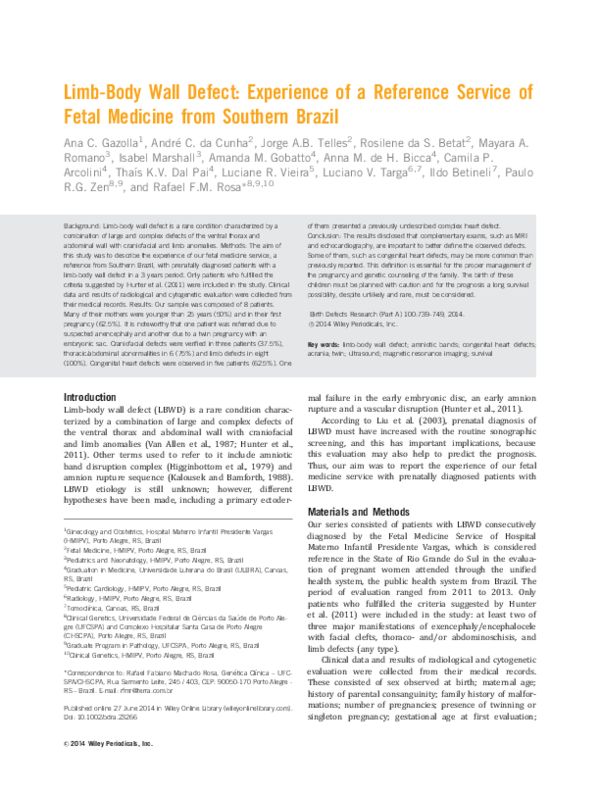(PDF) Limb-body wall defect: experience of a reference service of fetal ...