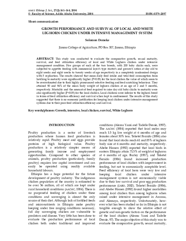 (PDF) Growth performance and survival of local and white leghorn ...