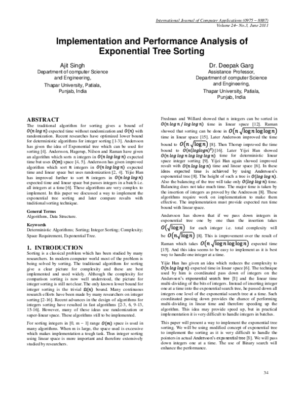 (PDF) Implementation and Performance Analysis of Exponential Tree Sorting