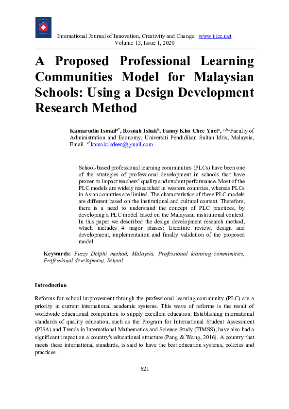 (PDF) A Proposed Professional Learning Communities Model for Malaysian Schools: Using a Design ...