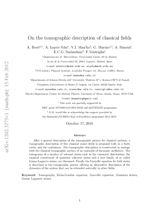 (PDF) On the tomographic description of classical fields | Franco ...