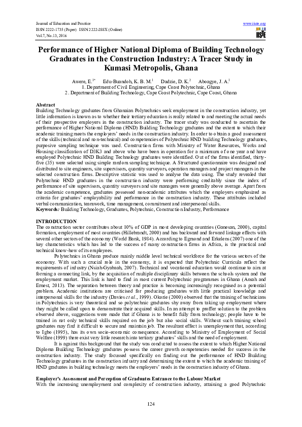 (PDF) Performance of Higher National Diploma of Building Technology ...