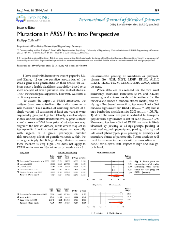 (PDF) Mutations in PRSS1 Put into Perspective