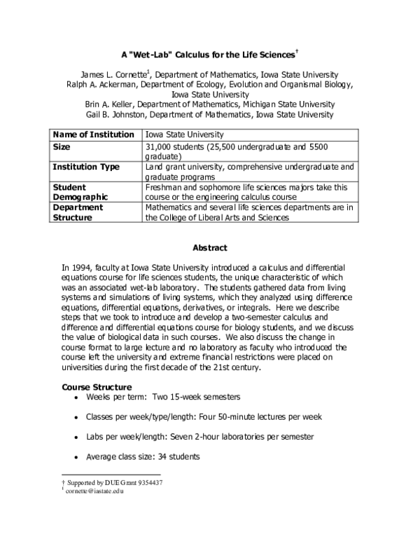 (PDF) A “Wet-Lab” Calculus for the Life Sciences