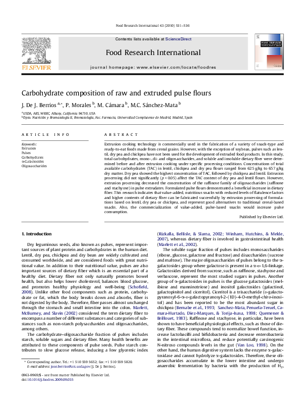 (PDF) Carbohydrate composition of raw and extruded pulse flours